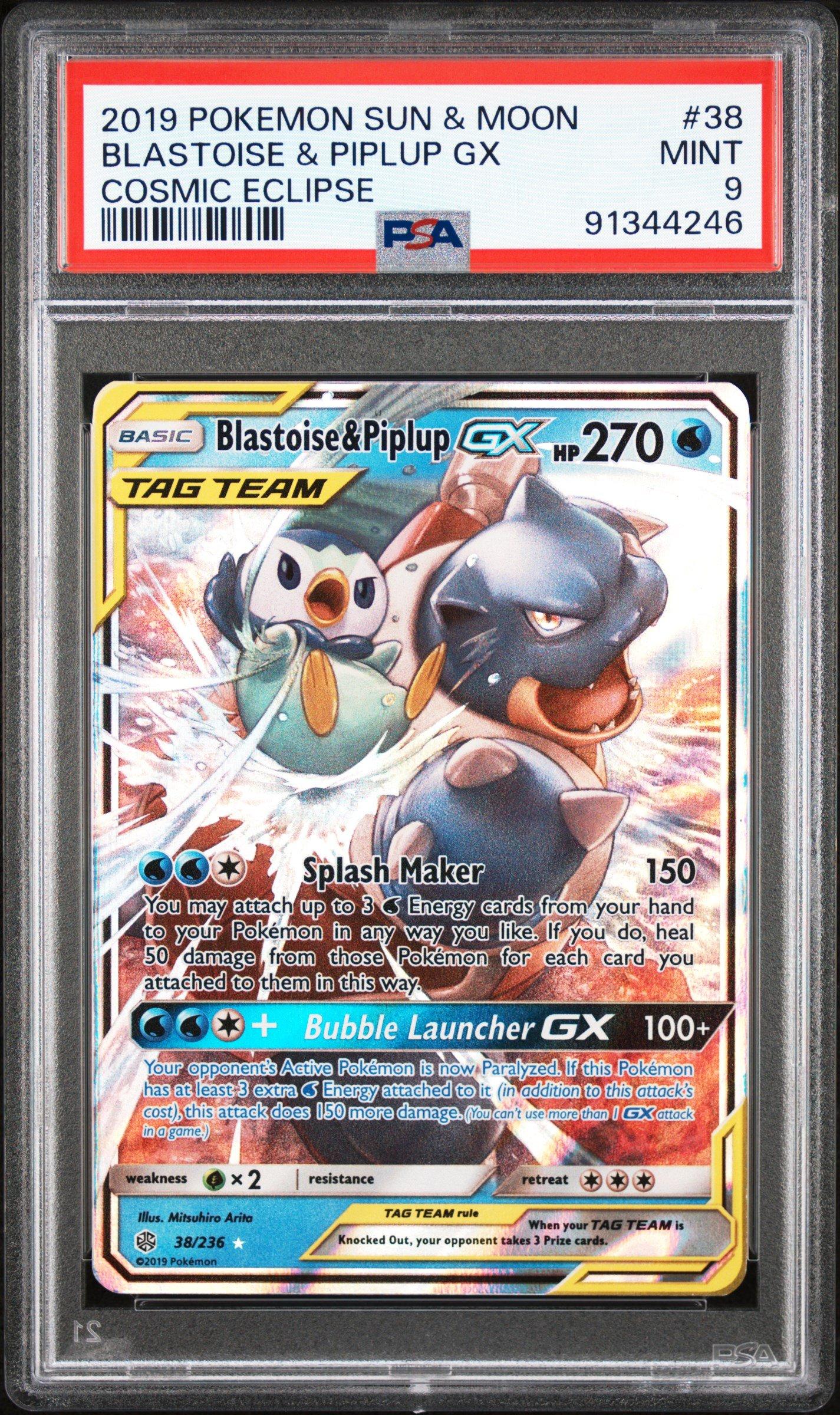 2019 Pokemon Sun & Moon Cosmic Eclipse 38 Blastoise & Piplup Gx PSA 9 | GameStop