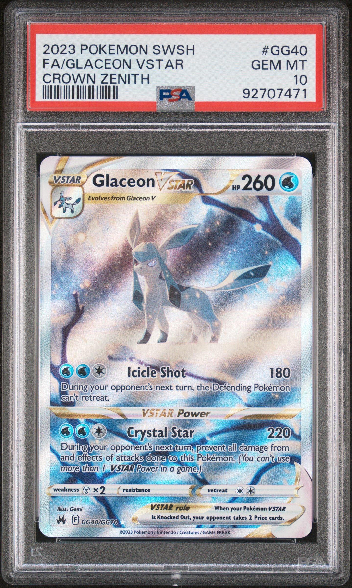 2023 Pokemon Sword And Shield Crown Zenith Gg40 Full Art/glaceon Vstar ...