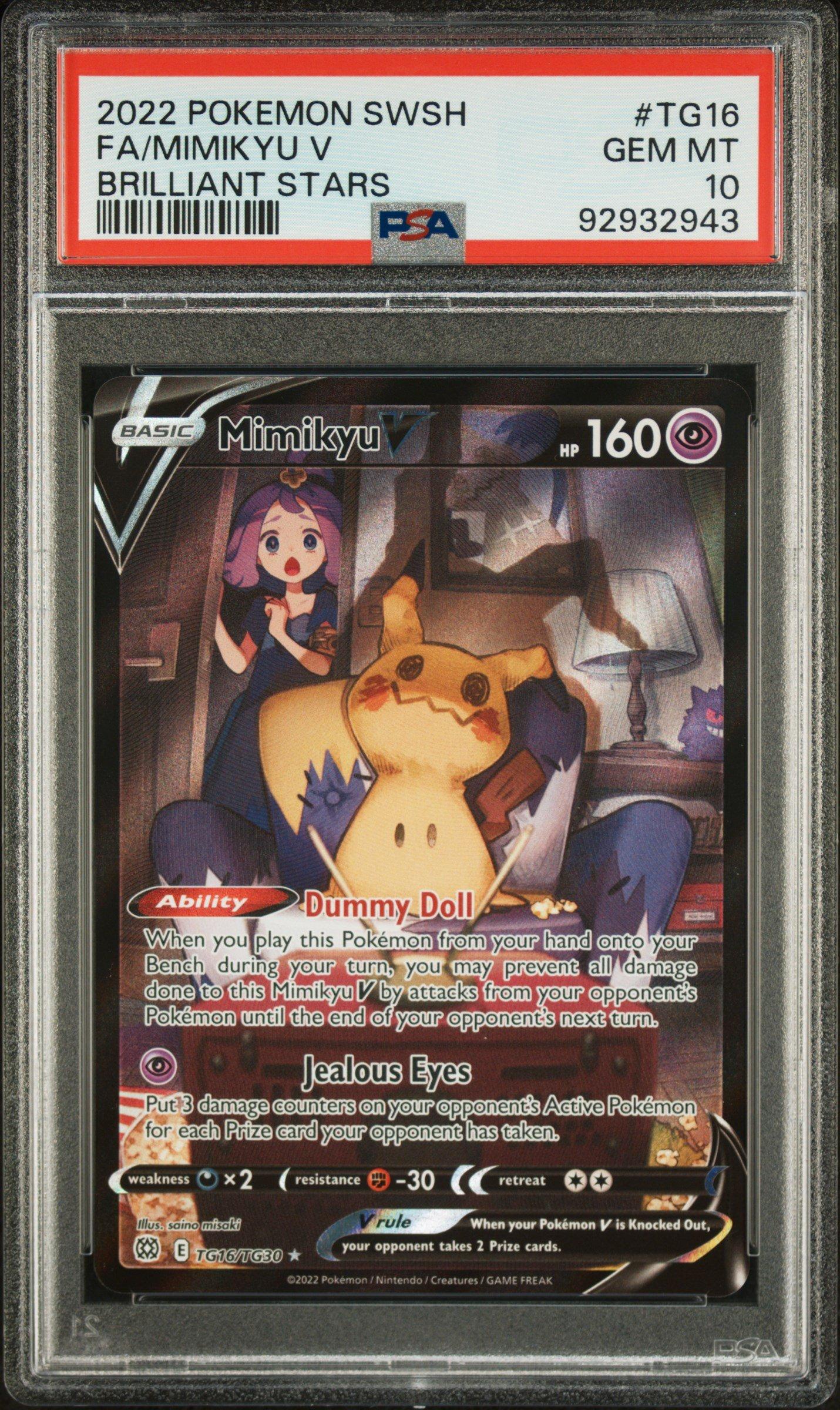 2022 Pokemon Sword & Shield Brilliant Stars Tg16 Full Art/mimikyu V PSA ...