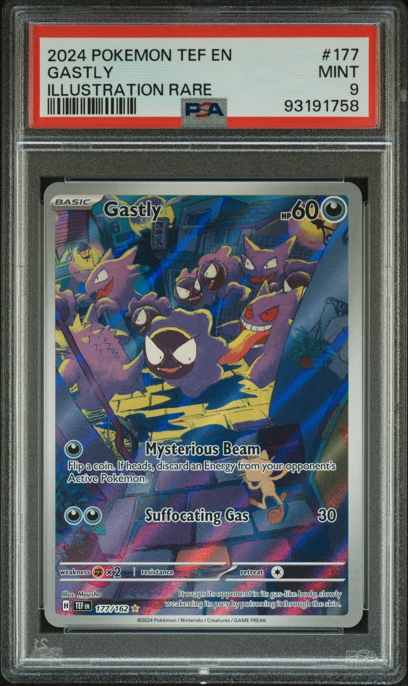2024 Pokemon Tef En-temporal Forces 177 Gastly Illustration Rare PSA 9 | GameStop