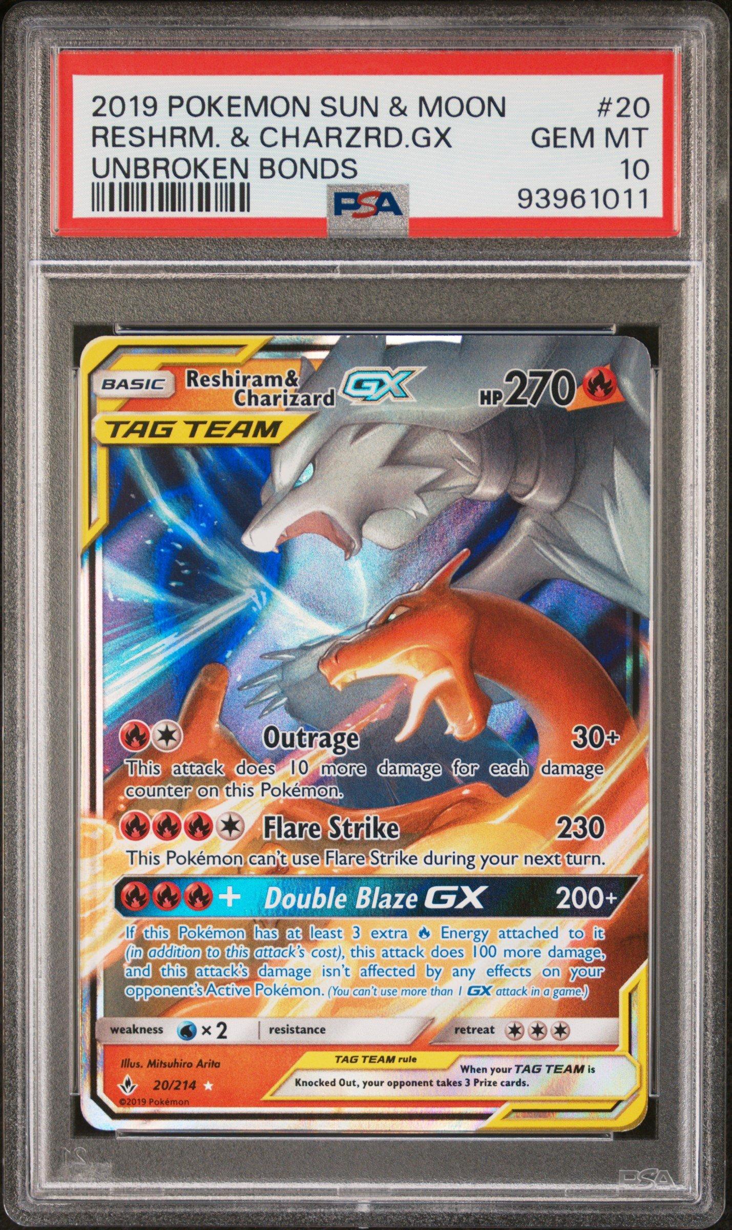 2019 Pokemon Sun & Moon Unbroken Bonds 20 Reshiram & Charizard Gx PSA 10 | GameStop