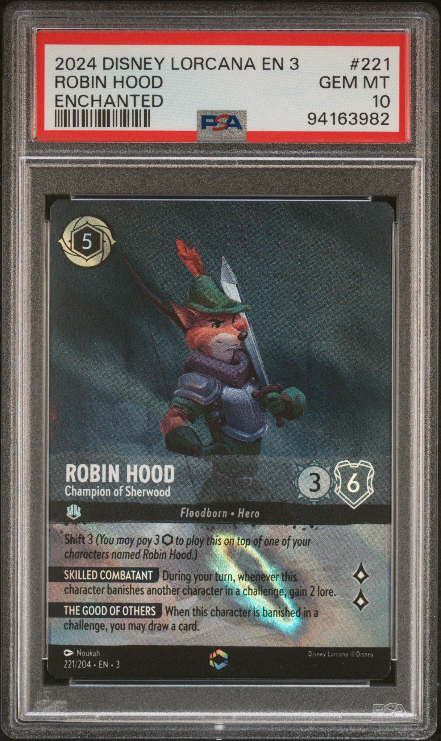 2024 Disney Lorcana En 3-into The Inklands 221 Robin Hood - Champion Of Sherwood Enchanted PSA ...