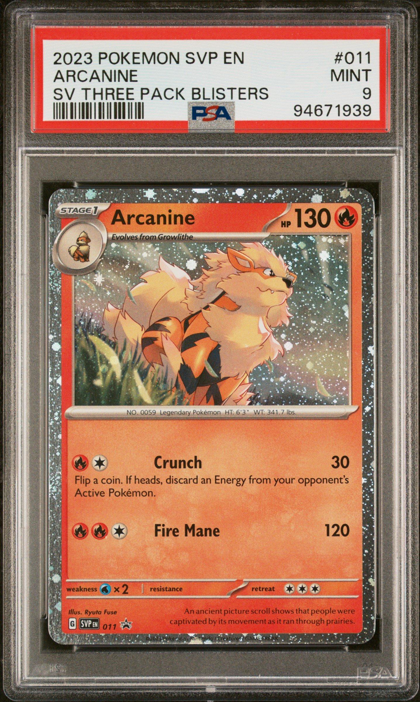 2023 Pokemon Svp En-sv Black Star Promo 011 Arcanine Scarlet & Violet Three Pack Blisters PSA 9 ...