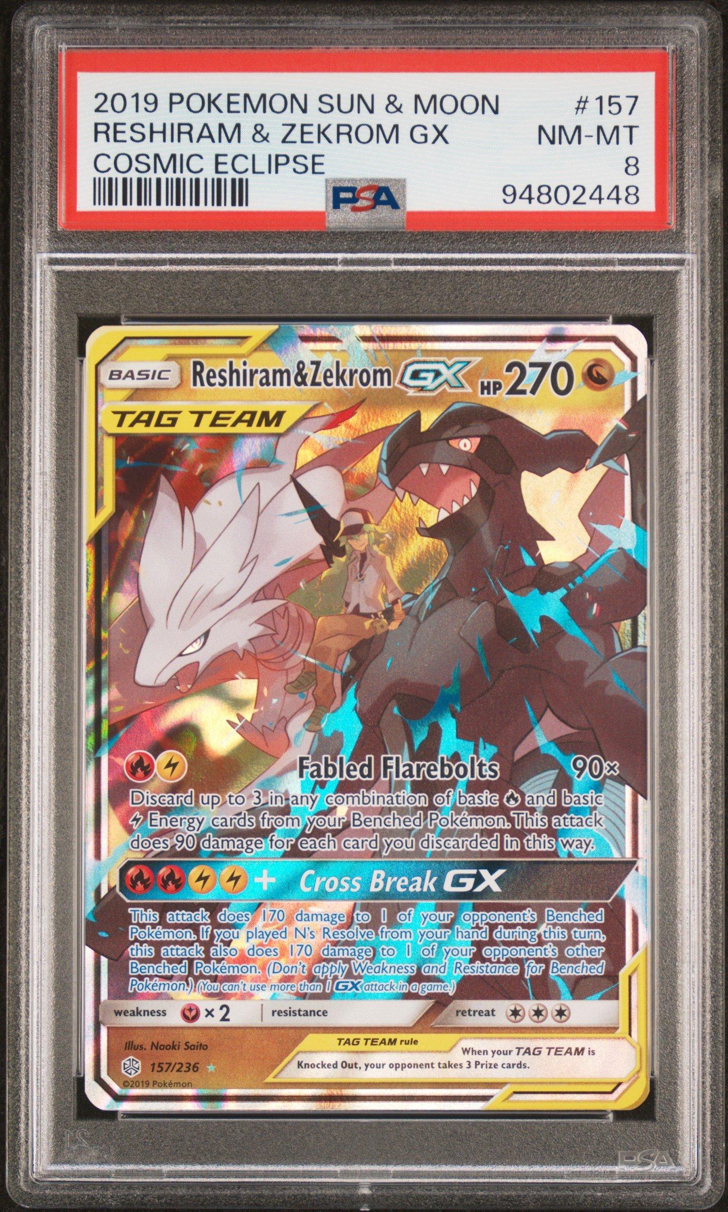 2019 Pokemon Sun & Moon Cosmic Eclipse 157 Reshiram & Zekrom Gx PSA 8 | GameStop