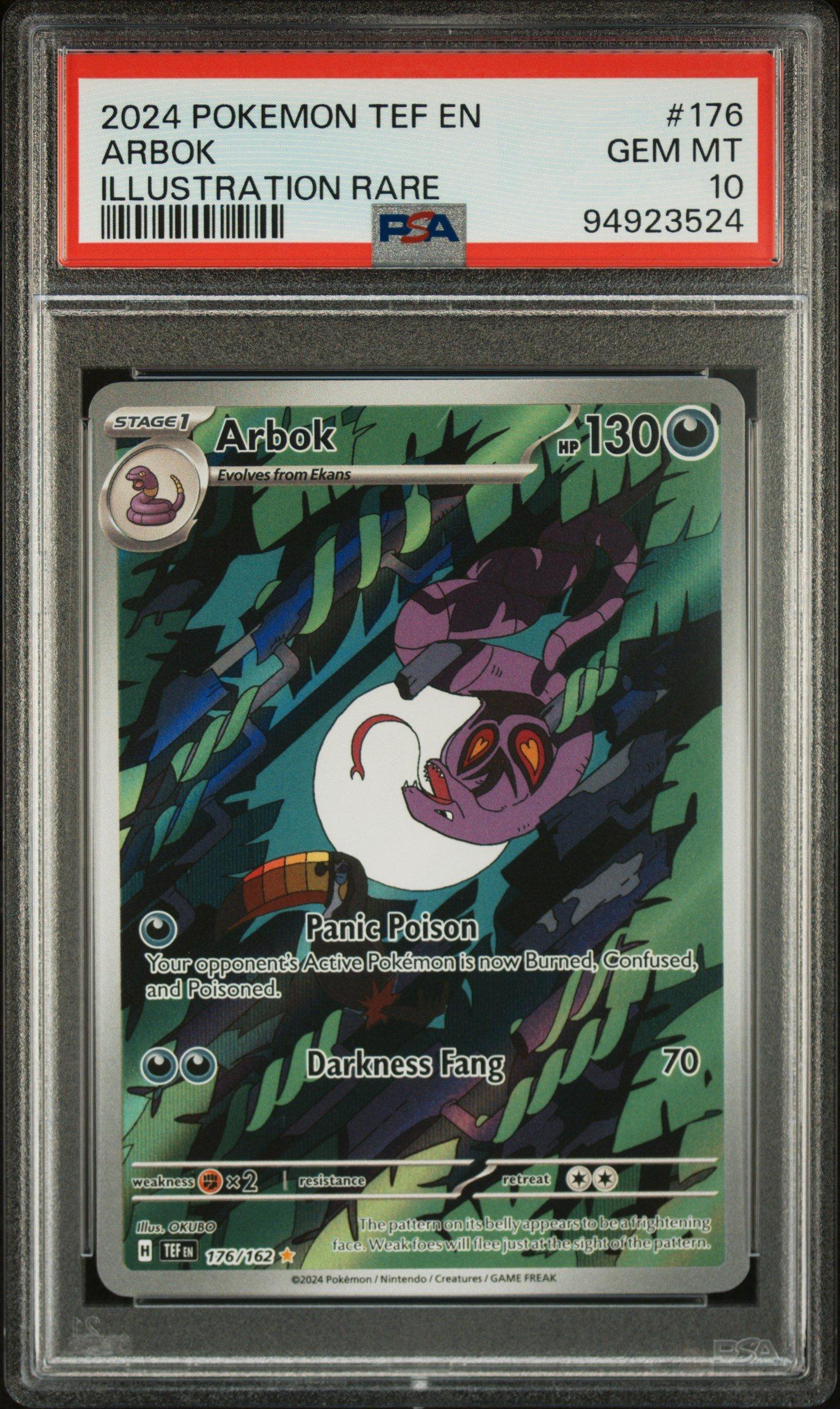 2024 Pokemon Tef En-temporal Forces 176 Arbok Illustration Rare PSA 10 ...