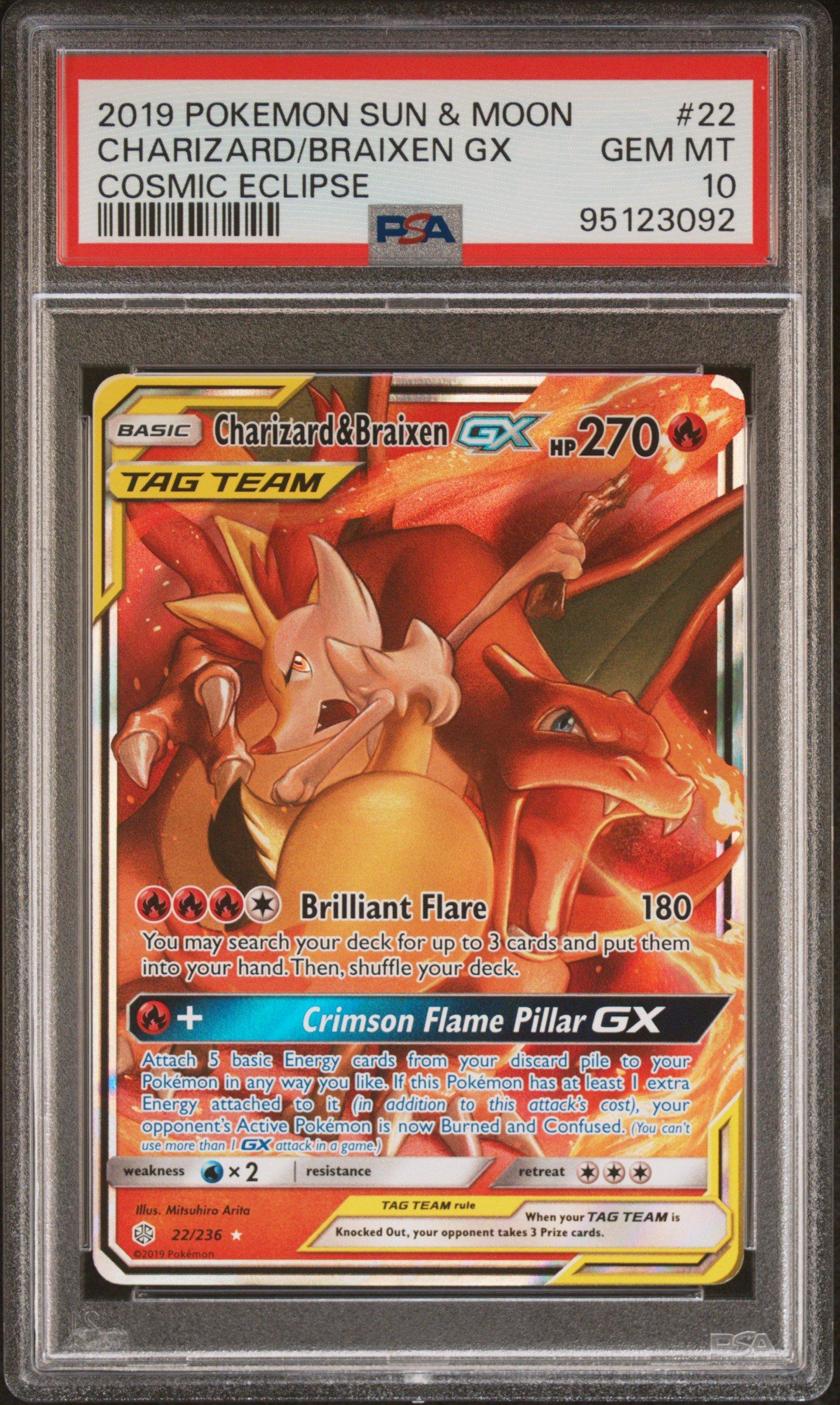 2019 Pokemon Sun & Moon Cosmic Eclipse 22 Charizard & Braixen Gx PSA 10 | GameStop