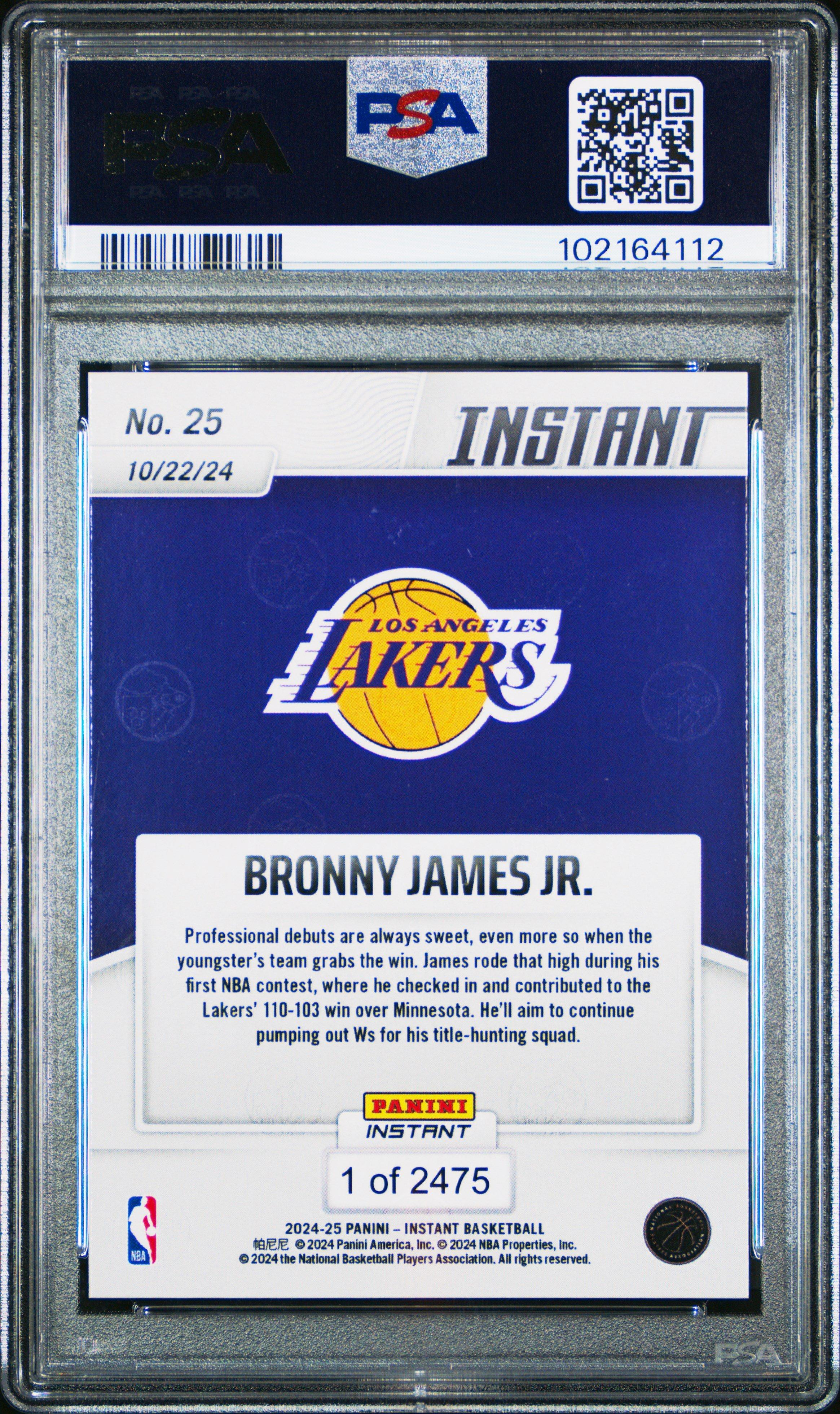2024 Panini Instant Nba 25 Bronny James Jr. PSA 10 | GameStop