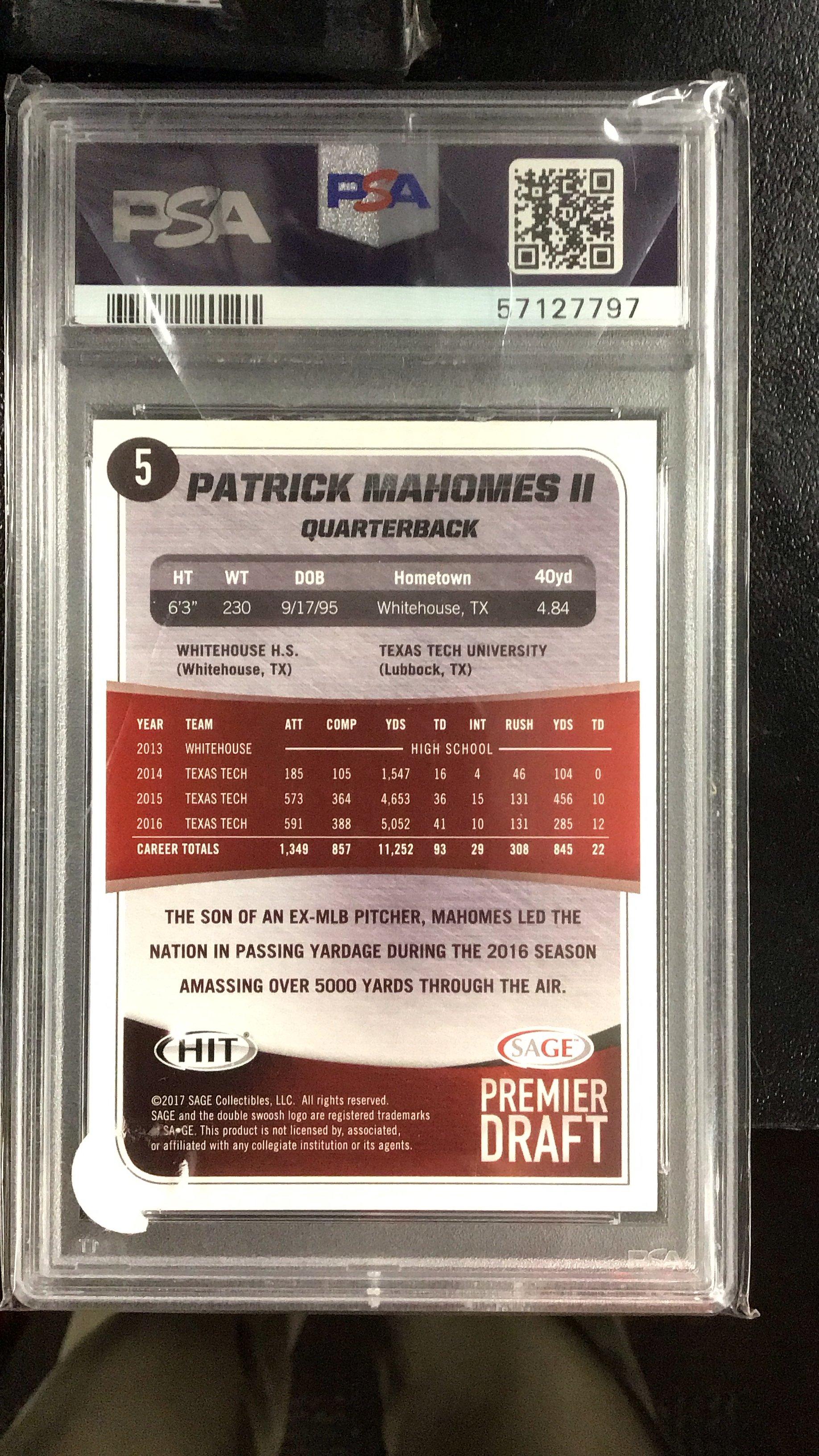 2017 Sa-ge Hit Premier Draft 5 Patrick Mahomes Ii PSA 10 | GameStop