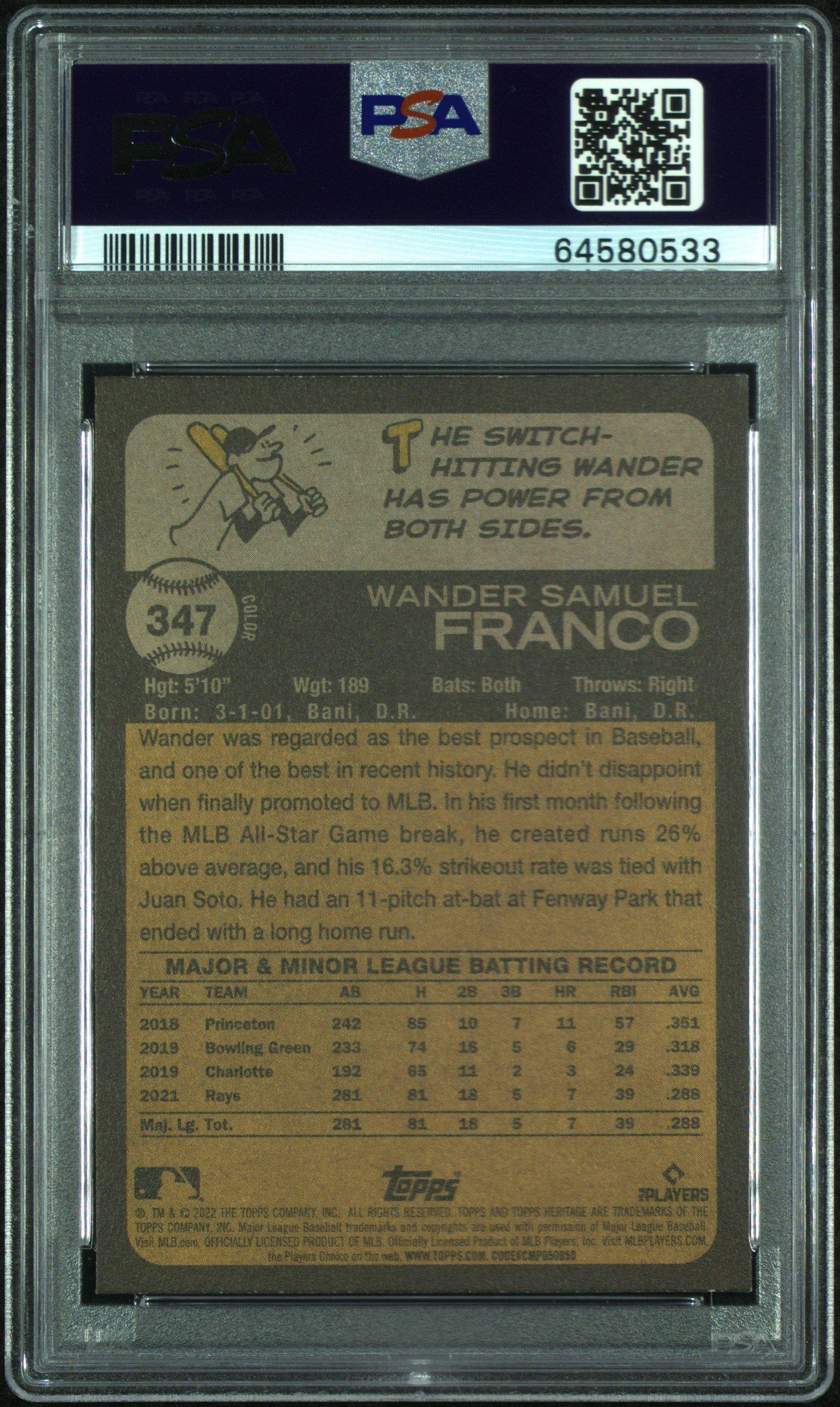 2022 Topps Heritage 347 Wander Franco Team & Name Color Swap PSA 9 ...