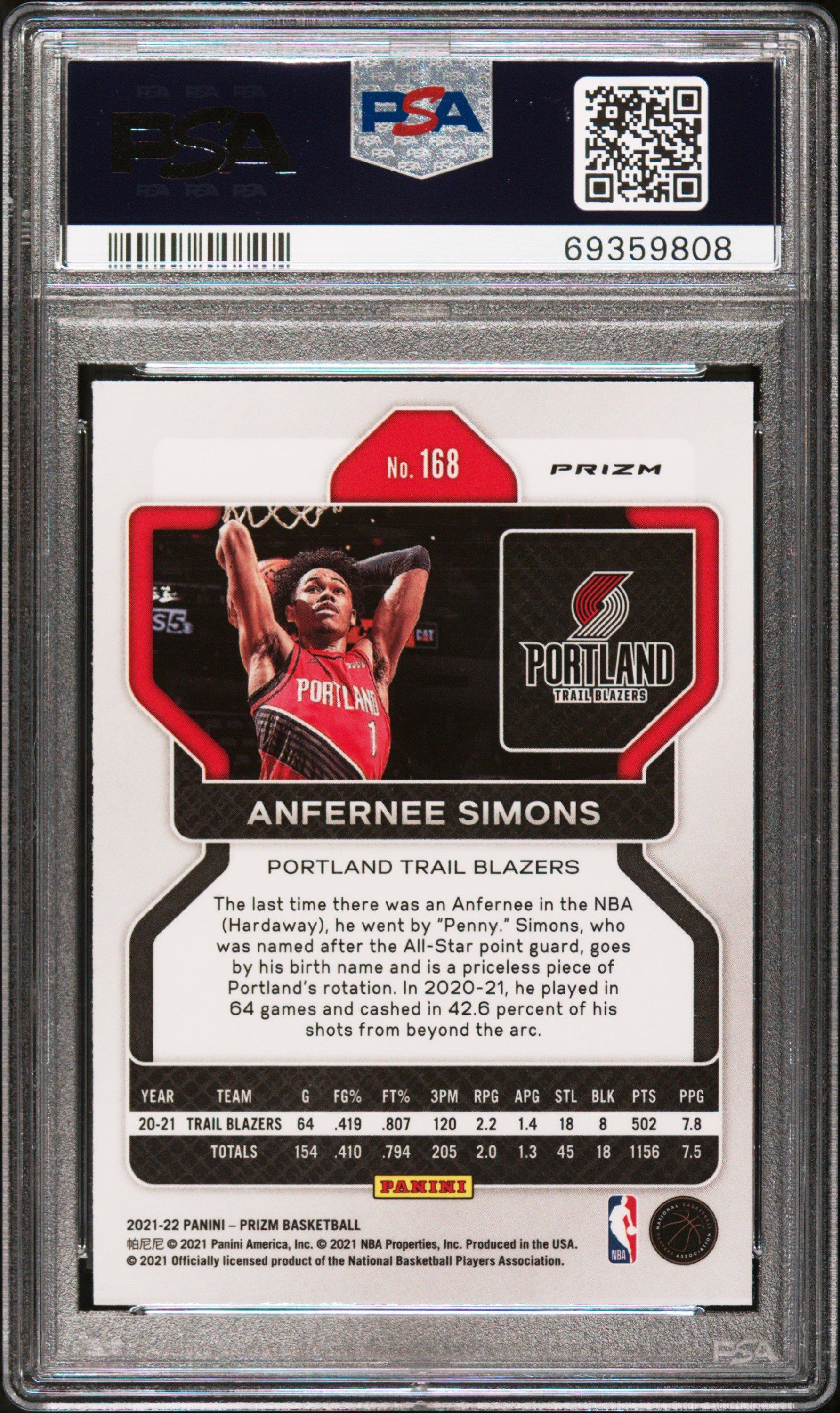 2021 Panini Prizm 168 Anfernee Simons Nba 75th Prizm PSA 10 | GameStop