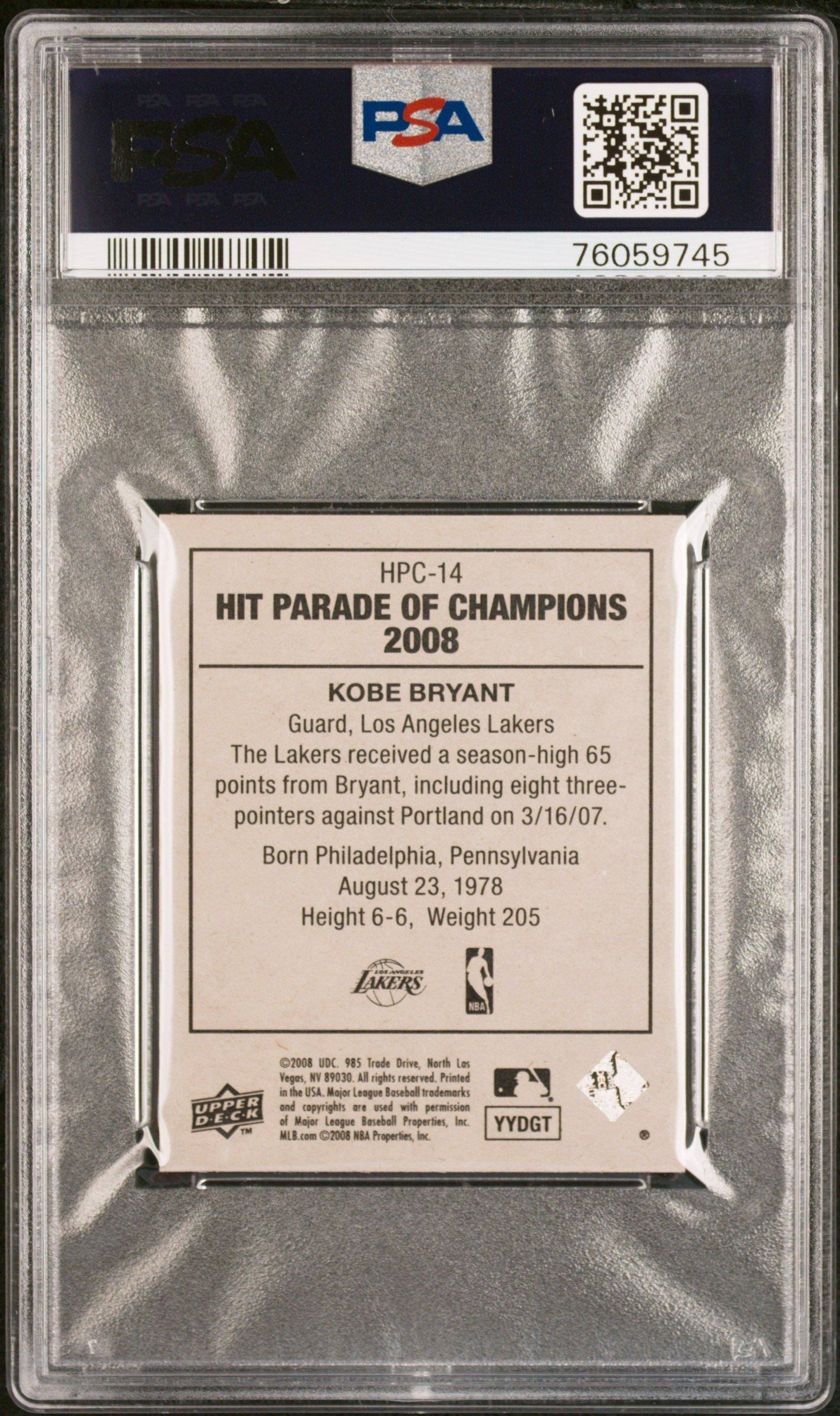 2008 Upper Deck Goudey Hit Parade Of Champions Hpc14 Kobe Bryant PSA 9 ...