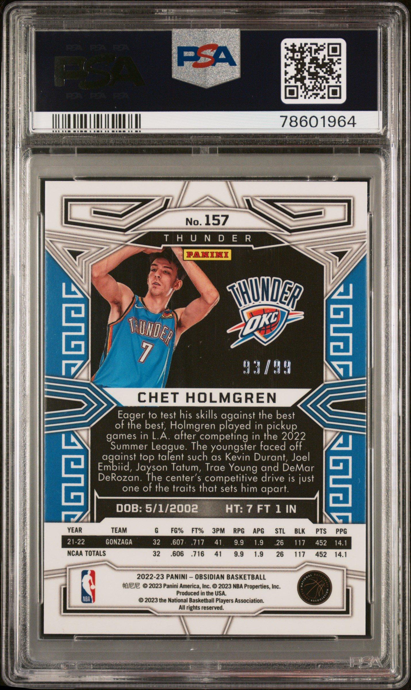 2022 Panini Obsidian 157 Chet Holmgren Electric Etch Purple PSA 10 ...