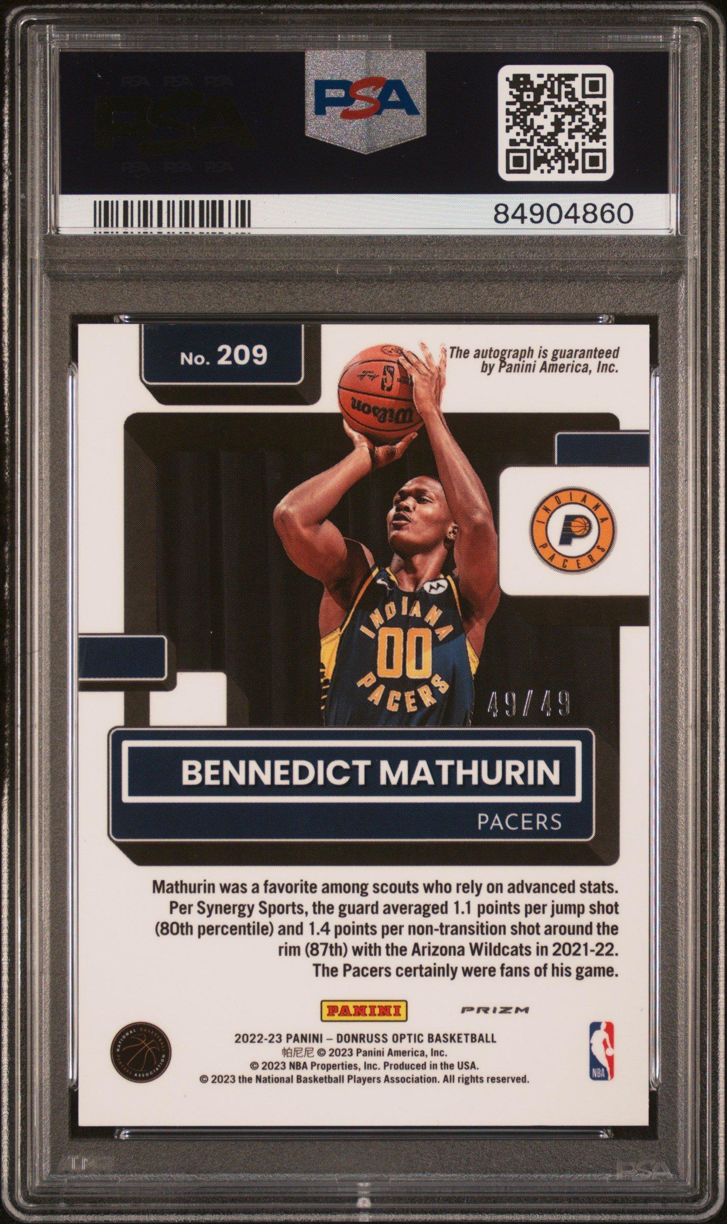 2022 Panini Donruss Optic 209 Bennedict Mathurin Signature-blue PSA 9 ...