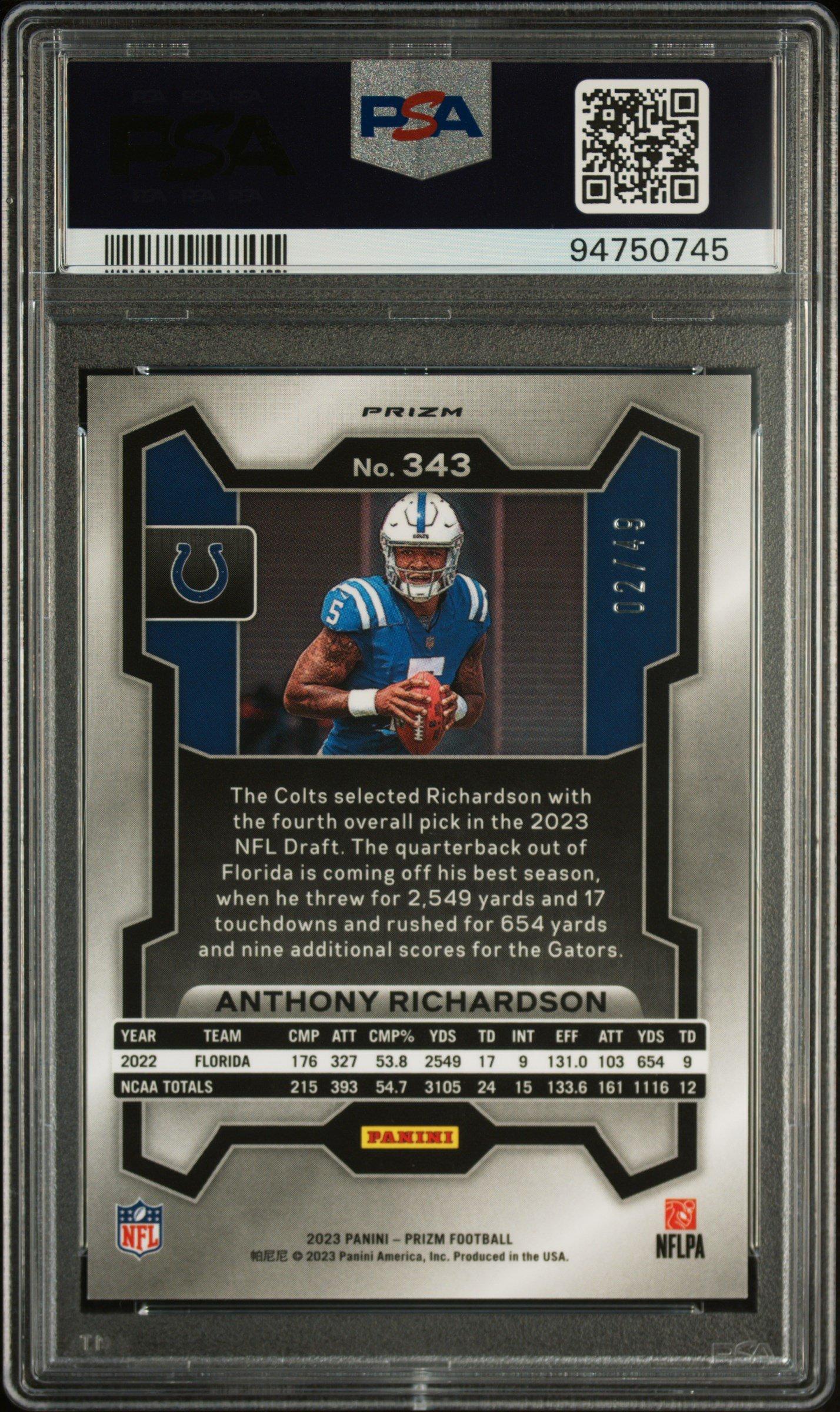 2023 Panini Prizm 343 Anthony Richardson Purple Power PSA 9 | GameStop